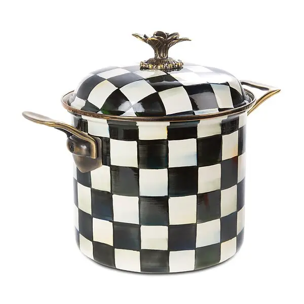 MACKENZIE-CHILDS Courtly Check Enamel 7 Qt. Stockpot - Black/white