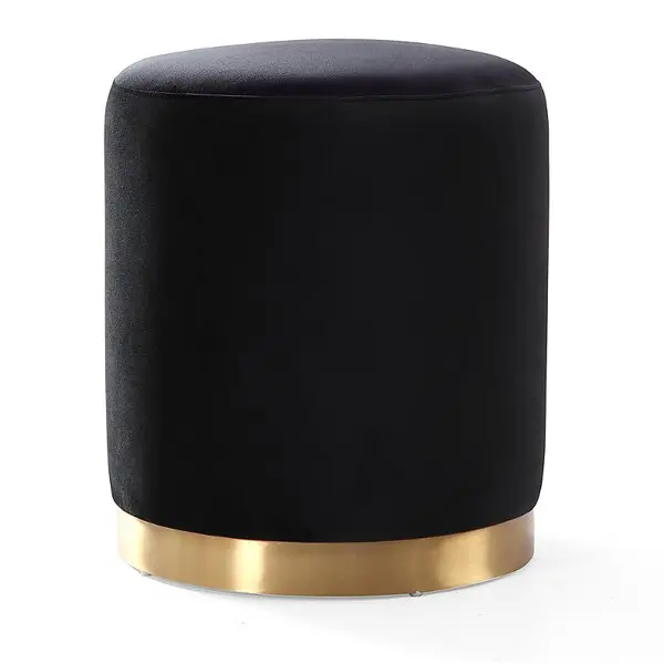 TOV FURNITURE Opal Velvet Ottoman With Gold Base - Black