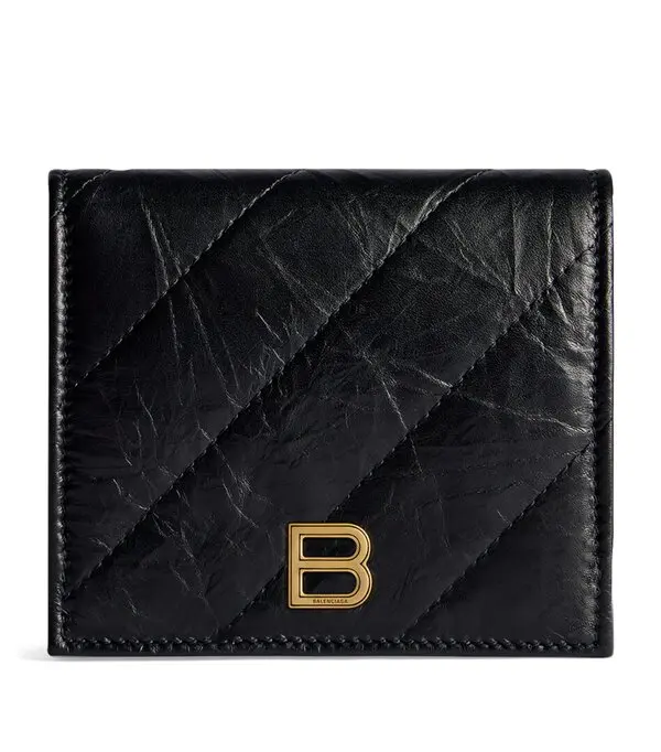 Balenciaga Leather Crush Folded Card Holder - Black