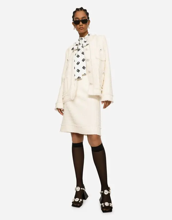 Dolce & Gabbana Single-breasted Raschel Tweed Jacket - White