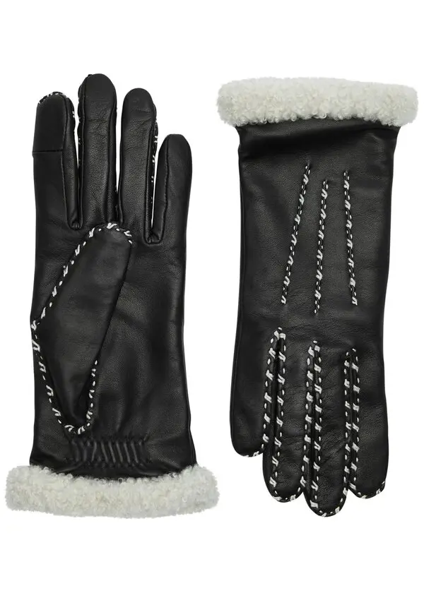 AGNELLE Marie Louise Leather Gloves - Black