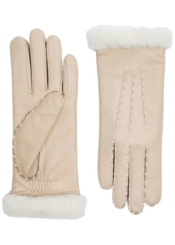AGNELLE Marie Louise Leather Gloves - Cream