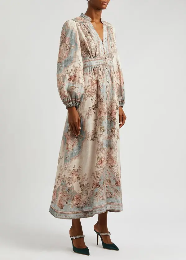 Zimmermann August Printed Linen Midi Dress - Blue | Editorialist
