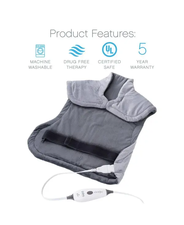 PURE ENRICHMENT Purerelief Extra Long Back & Neck Heating Pad - Gray