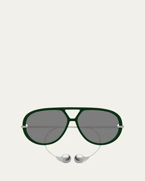 Bottega Veneta Geometric Aviator Sunglasses - Shiny Solid Dark Green