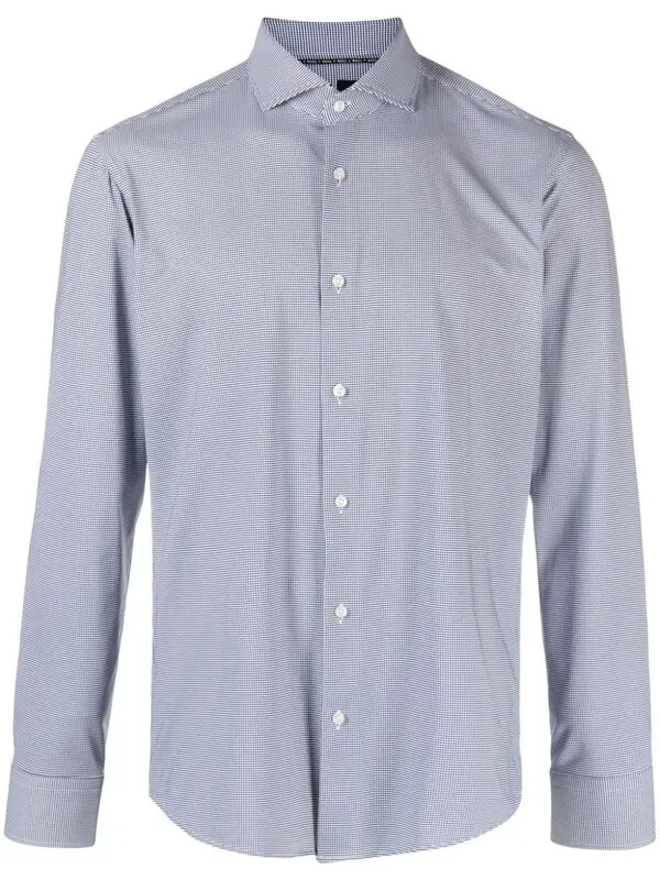 BOSS Grid-pattern Long-sleeve Shirt - Blue