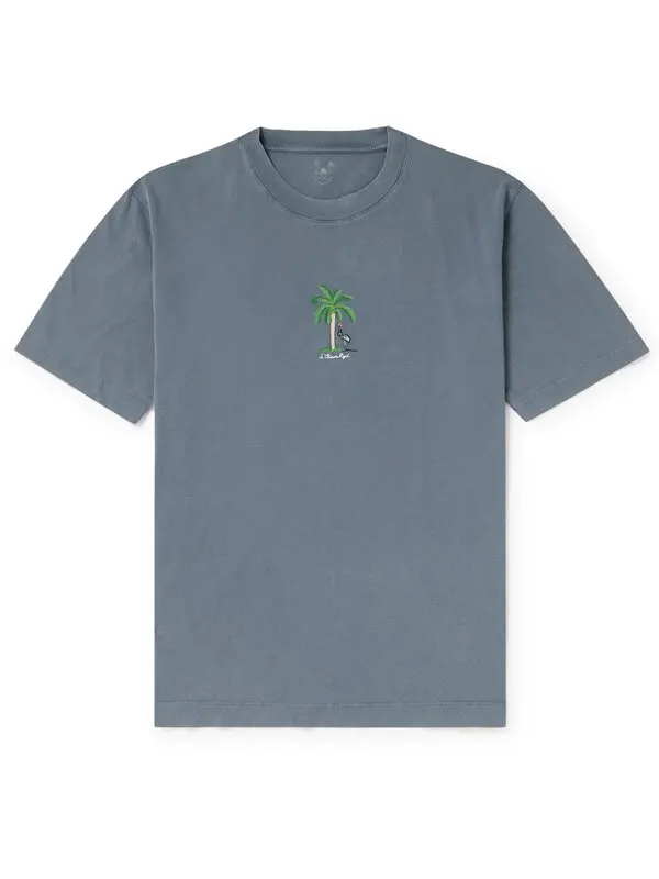 Desmond & Dempsey Embroidered Cotton-jersey Pyjama T-shirt S