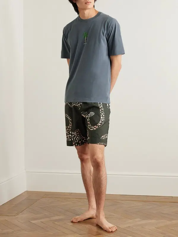 Desmond & Dempsey Embroidered Cotton-jersey Pyjama T-shirt S