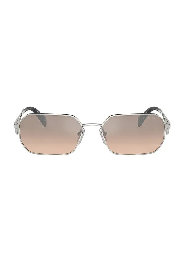 Prada Rectangle Sunglasses - Silver & Mirror Light Brown