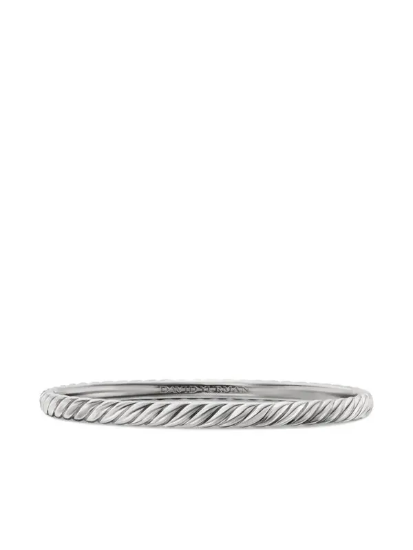 David Yurman 18kt White Gold Cable Bangle Bracelet - Silver