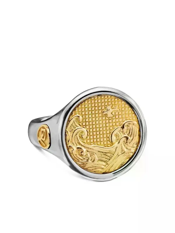 David Yurman 18k Yellow Gold And Sterling Duality Signet Ring - Silver