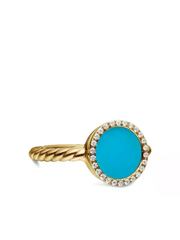 David Yurman 18kt Yellow Petite Dy Elements Turquoise And Diamond Ring - Gold