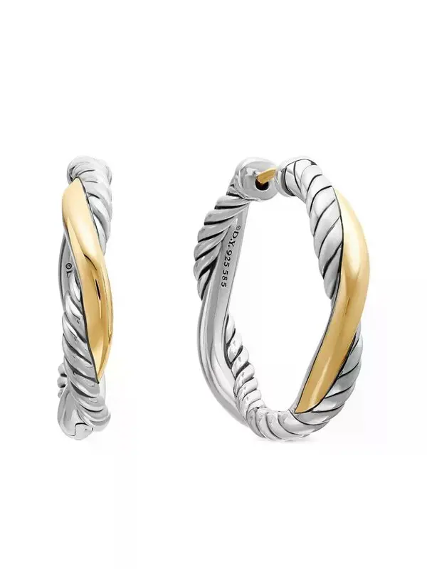 David Yurman 14kt Yellow Gold And Sterling Petite Infinity Hoop Earrings - Silver