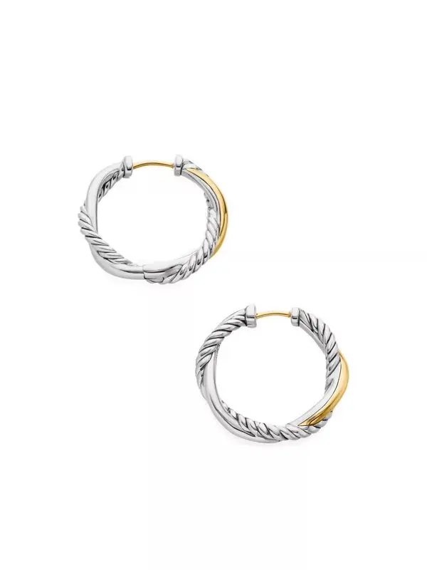 David Yurman 14kt Yellow Gold And Sterling Petite Infinity Hoop Earrings - Silver