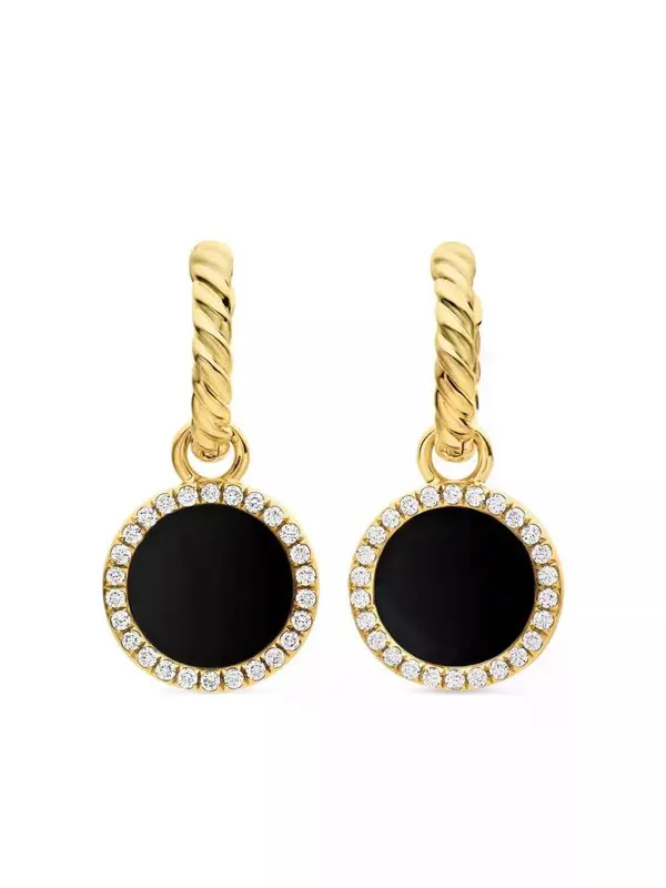 David Yurman 18kt Yellow Petite Dy Elements Diamond & Onyx Drop Earrings - Gold