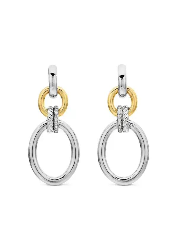 David Yurman 18kt Yellow Gold And Sterling Diamond Drop Earrings - Silver