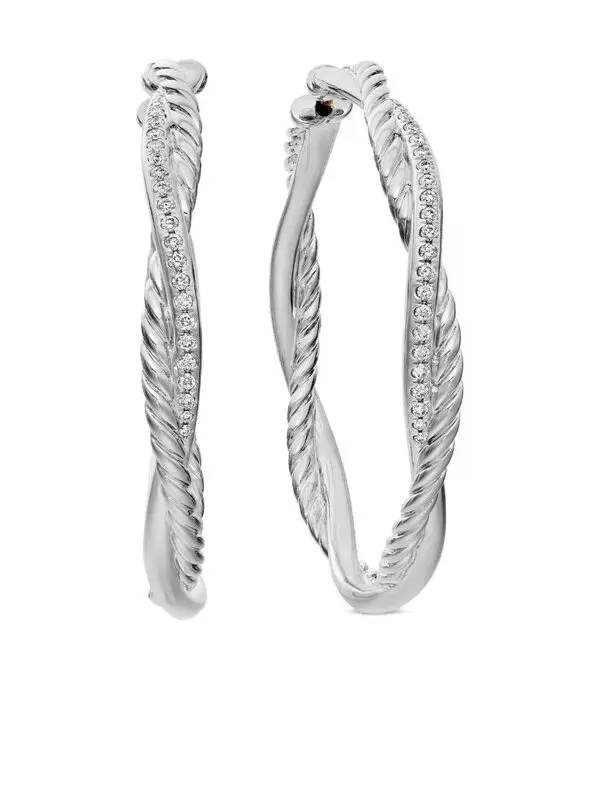 David Yurman Sterling Infinity Diamond Hoop Earrings - Silver