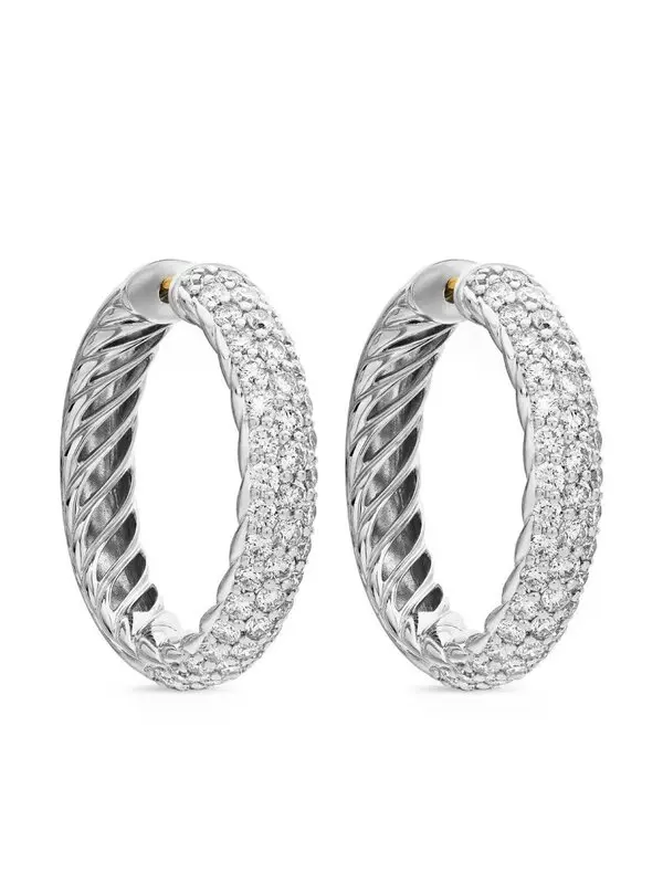 David Yurman Dy Mercer Diamond Hoop Earrings - Silver