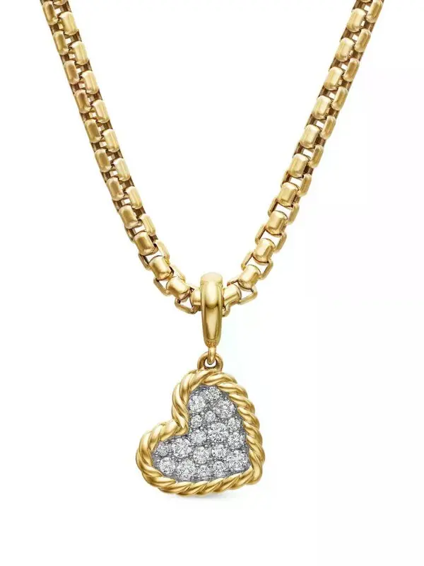 David Yurman 18kt Yellow Gold Diamond Heart Pendant - Silver
