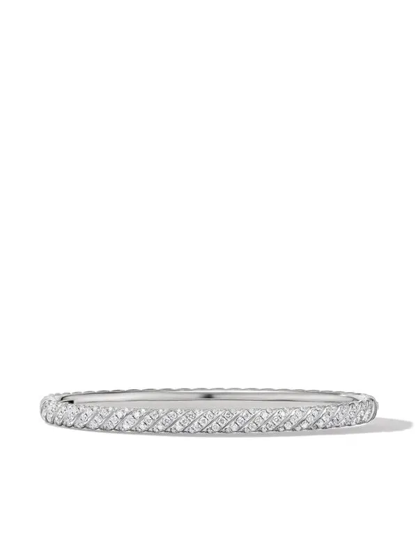 David Yurman 18kt White Gold Diamond Bangle Bracelet - Silver