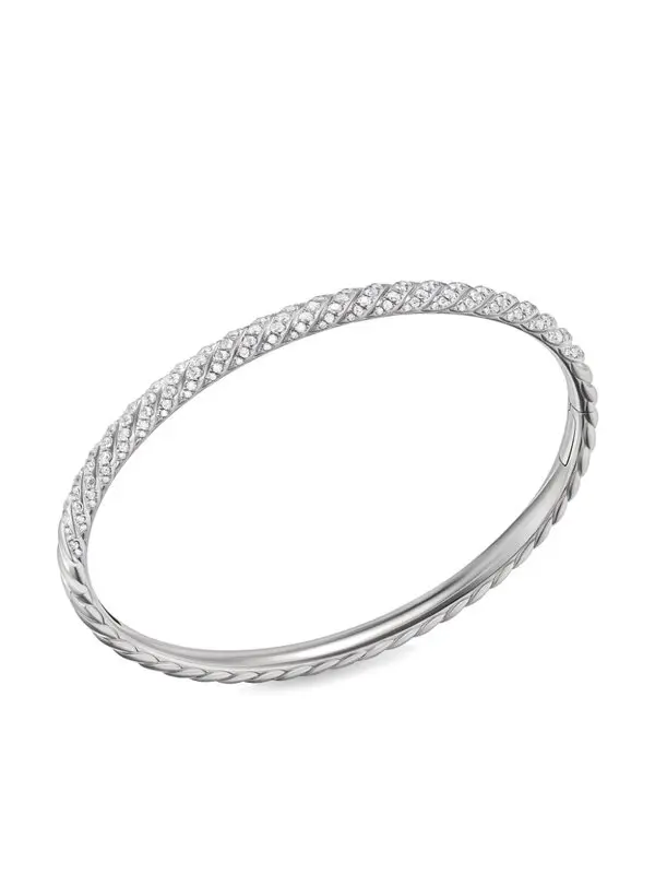 David Yurman 18kt White Gold Diamond Bangle Bracelet - Silver
