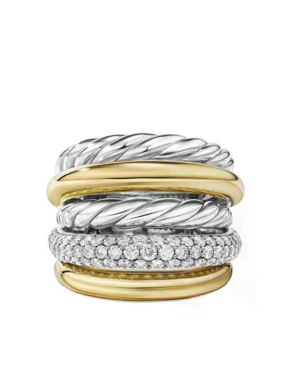 David Yurman 18kt Yellow Gold And Sterling Dy Mercer Diamond Ring - Silver
