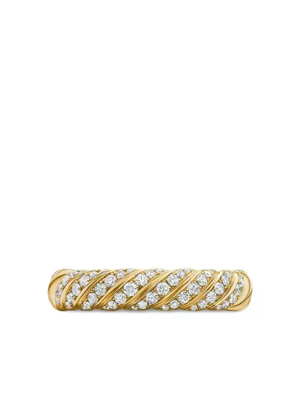 David Yurman 18kt Yellow Sculpted Cable Diamond Band Ring - Gold