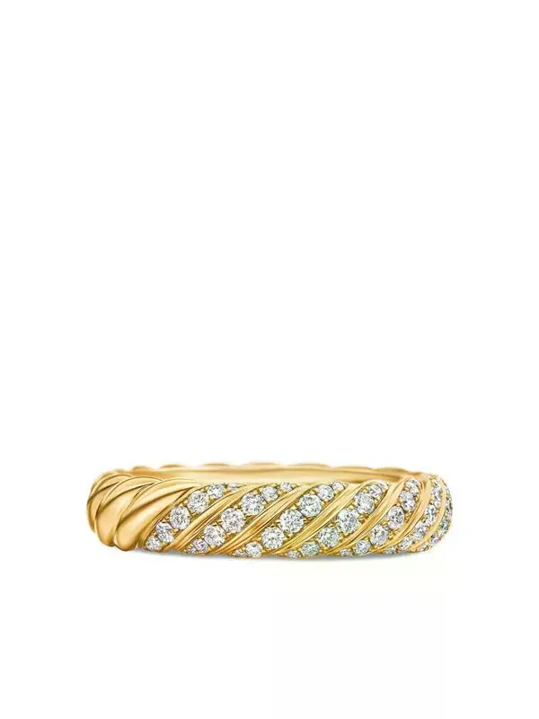 David Yurman 18kt Yellow Sculpted Cable Diamond Band Ring
