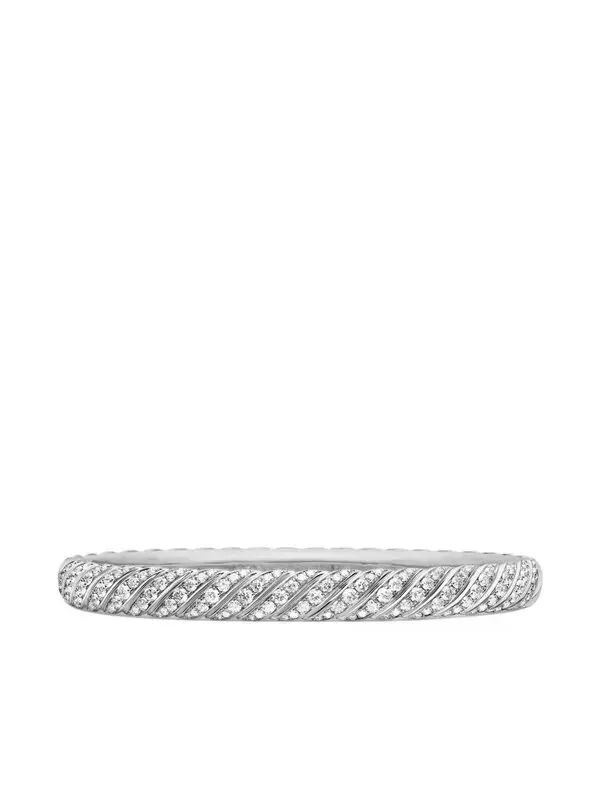 David Yurman 18kt White Gold Cable Bangle Diamond Bracelet - Silver