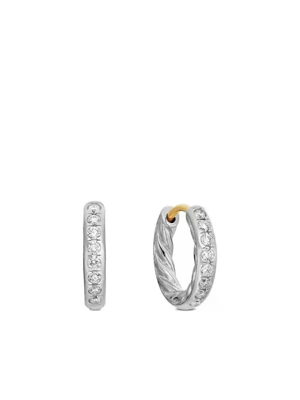 David Yurman Sterling Diamond Huggie Hoop Earrings - Silver