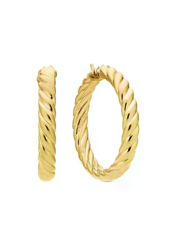 David Yurman 18kt Yellow Sculpted Cable Hoop Earrings - Gold