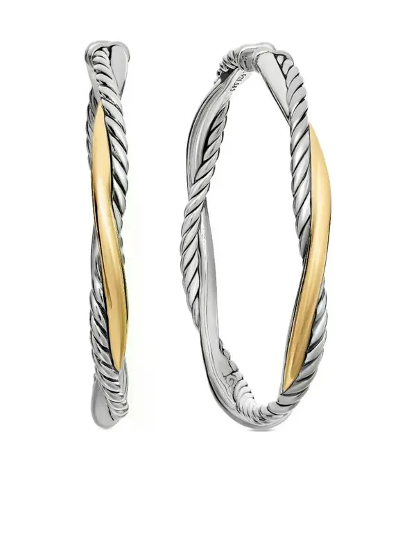 David Yurman 14k Yellow Gold And Sterling Infinity Hoop Earrings - Silver