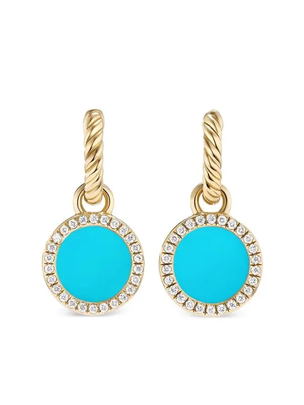 David Yurman 18kt Yellow Petite Dy Elements Diamond And Turquoise Drop Earrings - Gold