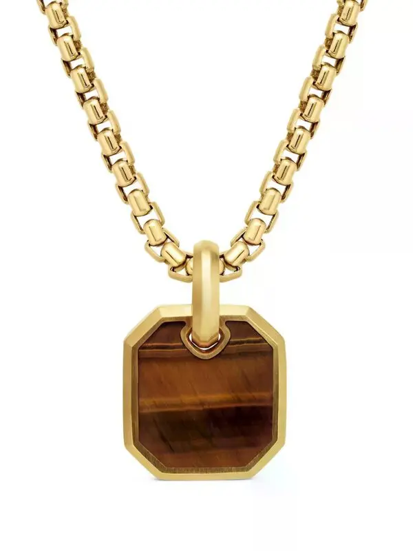 David Yurman 18k Yellow Gold Tiger Eye Amulet - Brown