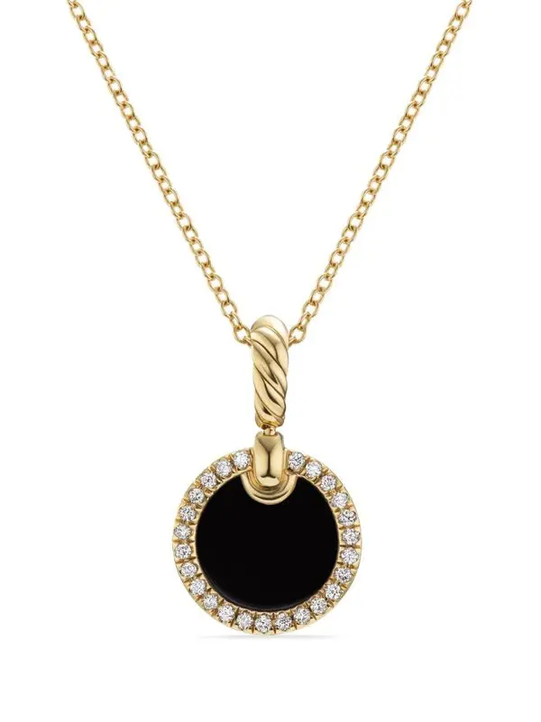 David Yurman 18kt Yellow Petite Dy Elements Diamond And Onyx Necklace - Gold