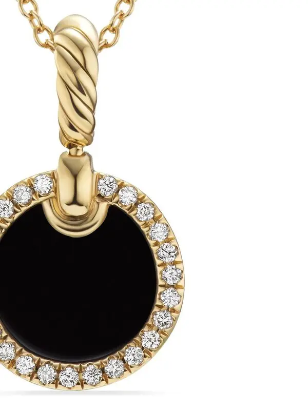 David Yurman 18kt Yellow Petite Dy Elements Diamond And Onyx Necklace - Gold