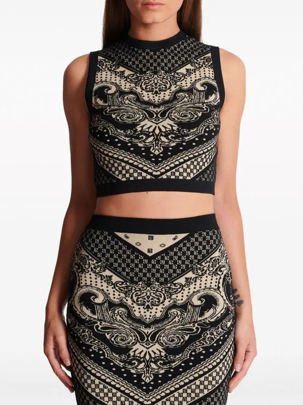 Balmain Intarsia-knit Crop Top
