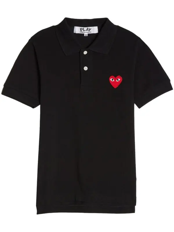 Play Comme Des Garcon Logo-appliqué Piqué Cotton Polo Shirt - Black