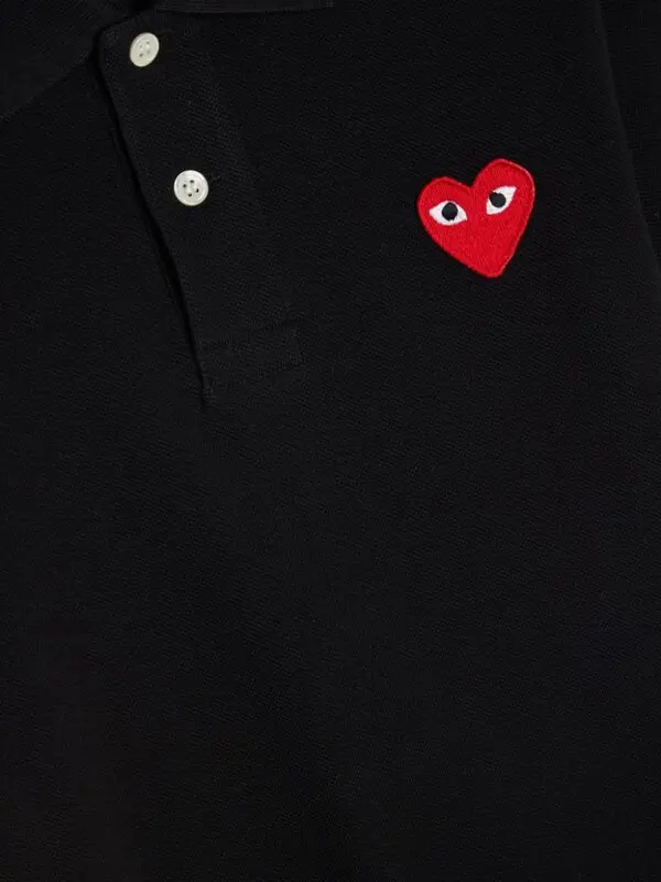 Play Comme Des Garcon Logo-appliqué Piqué Cotton Polo Shirt - Black