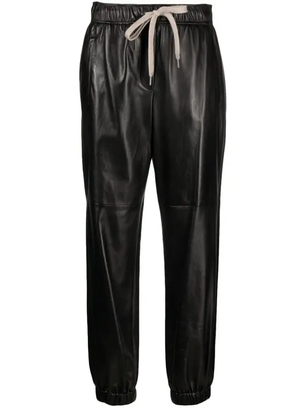 Brunello Cucinelli Leather Elasticated Waistband Trousers