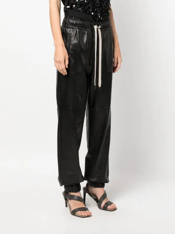 Brunello Cucinelli Leather Elasticated Waistband Trousers