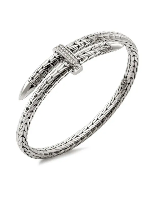 John Hardy Sterling Diamond Spear Cuff Bracelet
