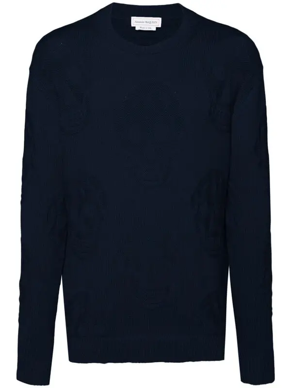 Alexander McQueen Skull-textured Knit Sweater - Blue