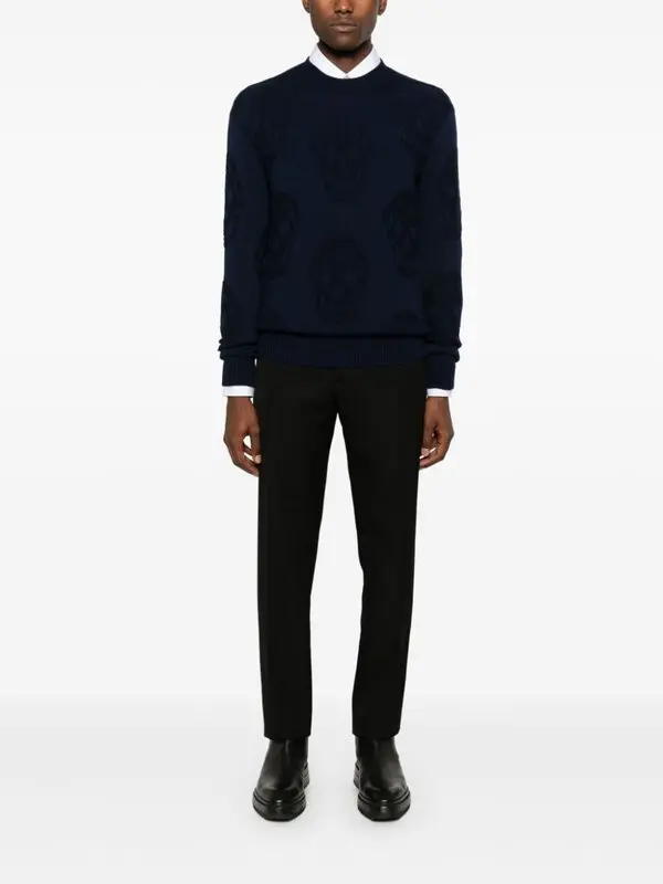Alexander McQueen Skull-textured Knit Sweater - Blue