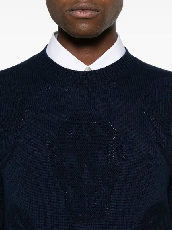 Alexander McQueen Skull-textured Knit Sweater - Blue