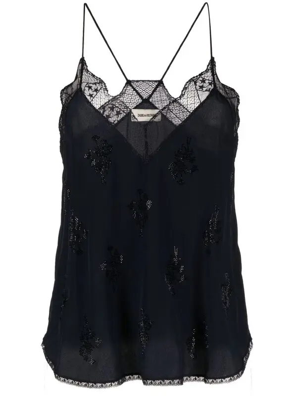 Zadig&Voltaire Christy Rhinestone-embellished Silk Top - Blue