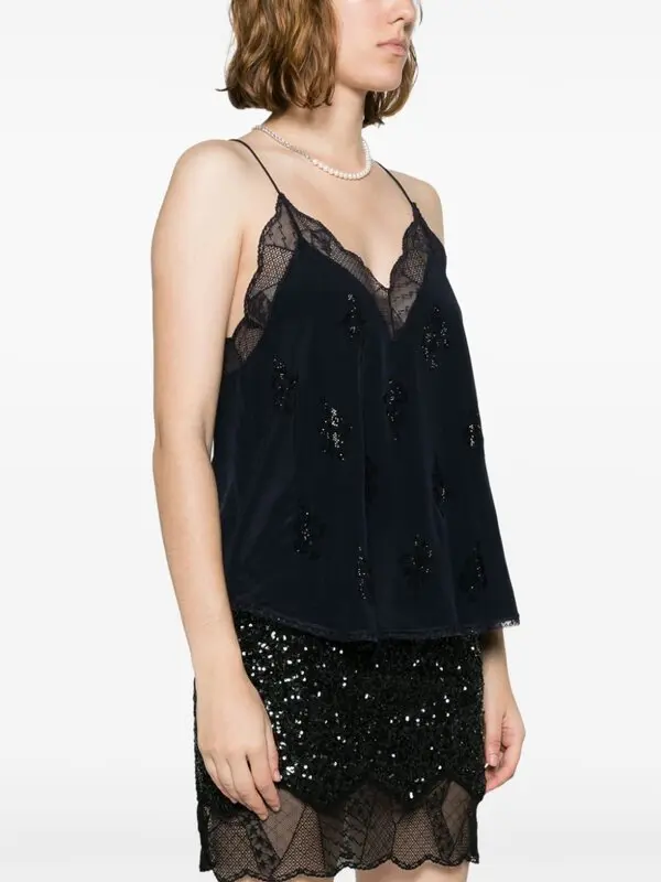Zadig&Voltaire Christy Rhinestone-embellished Silk Top - Blue