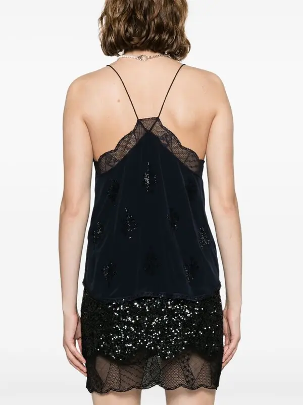 Zadig&Voltaire Christy Rhinestone-embellished Silk Top - Blue