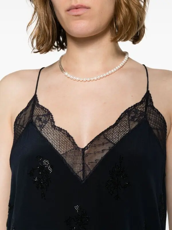 Zadig&Voltaire Christy Rhinestone-embellished Silk Top - Blue
