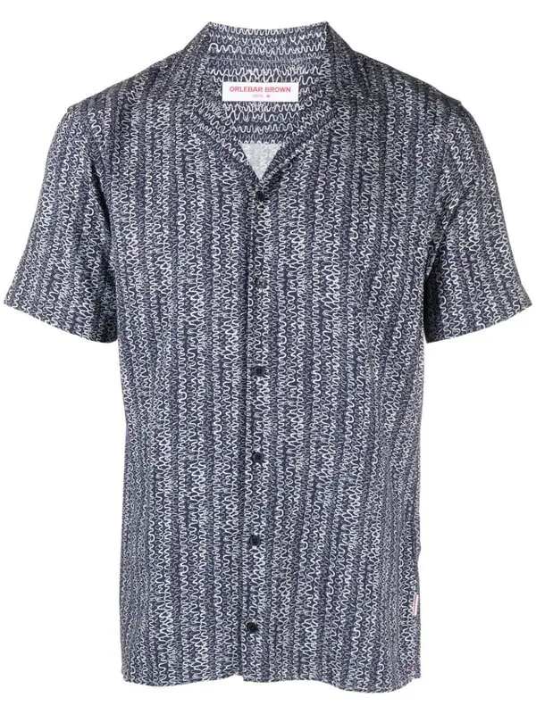 Orlebar Brown Wave-print Short-sleeve Shirt